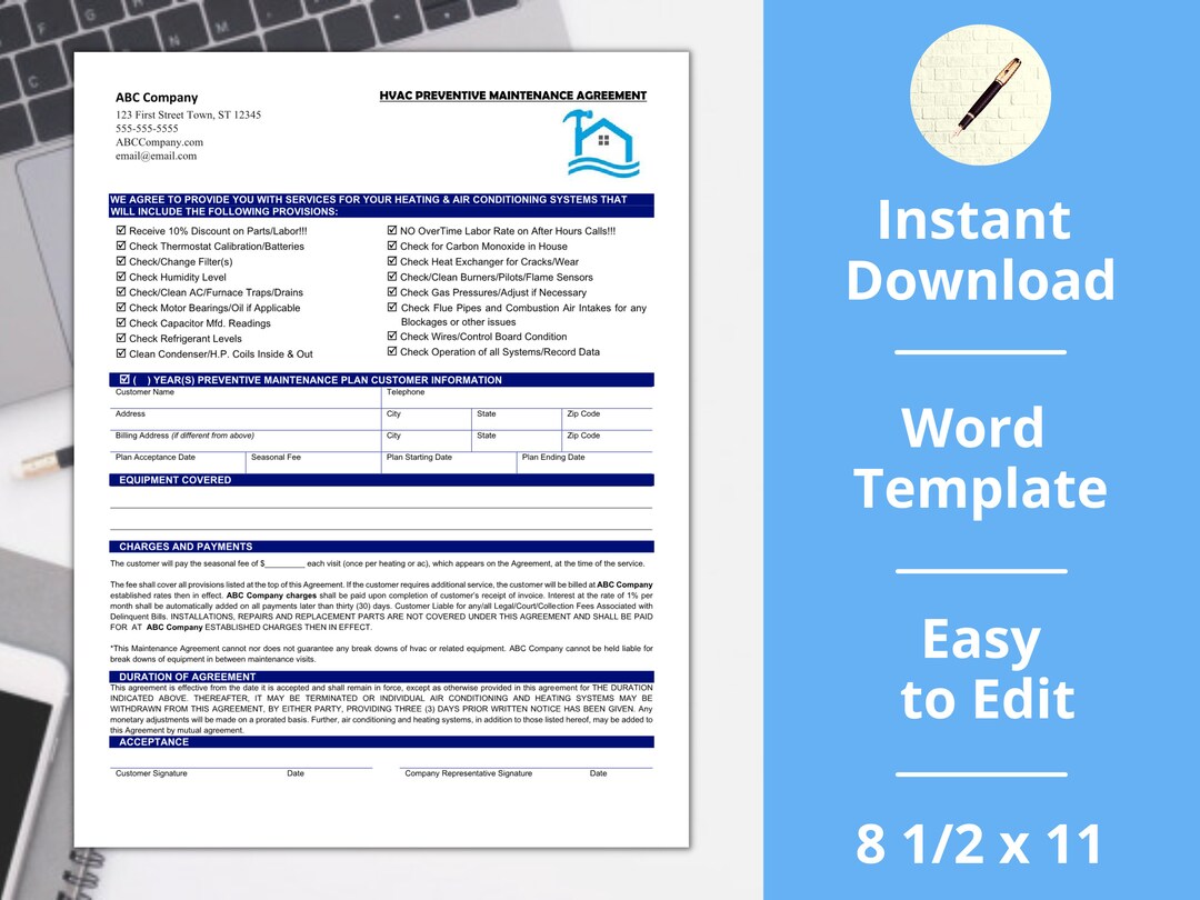 HVAC Preventative Maintenance Agreement ︱ Contract ︱agreement ︱template ...