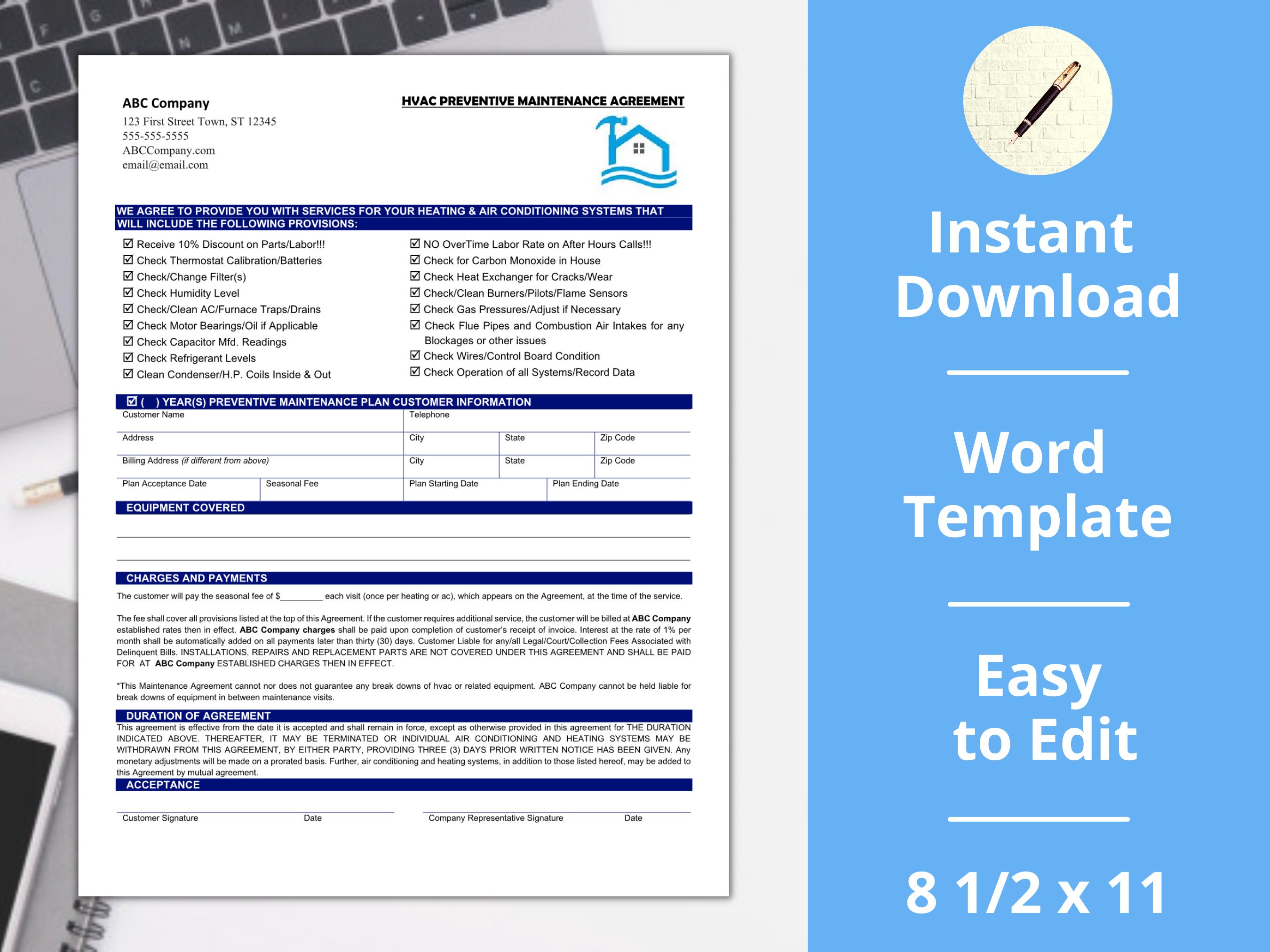 HVAC Preventative Maintenance Agreement ︱ Contract ︱agreement ︱template ...