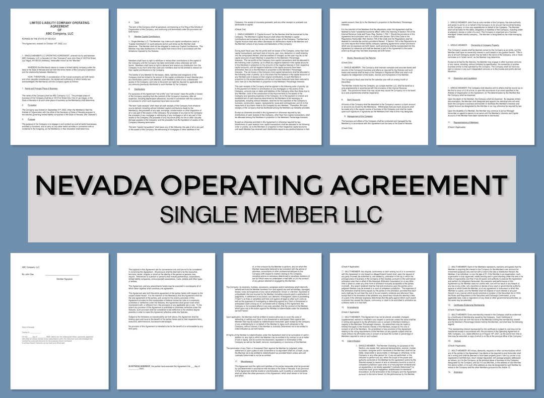 Nevada Operating Agreement ︱template ︱LLC ︱instant Download ︱single ...