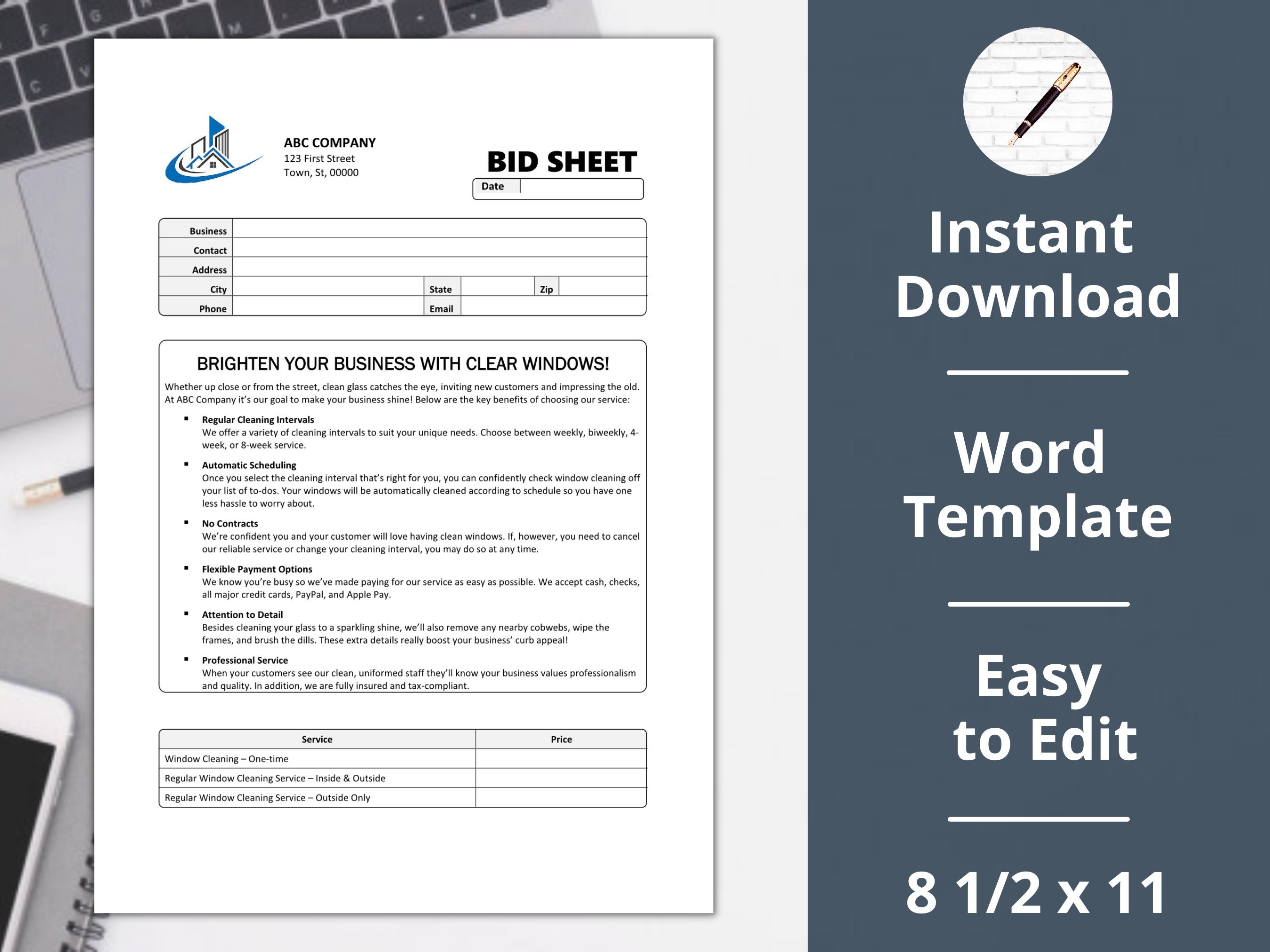 Window Cleaning Estimate ︱invoice ︱ BID ︱contract ︱ Proposal - Etsy