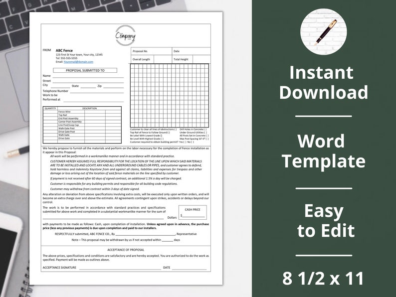 Fence ︱estimate ︱fencing ︱installation ︱ Contract ︱proposal ︱agreement ...