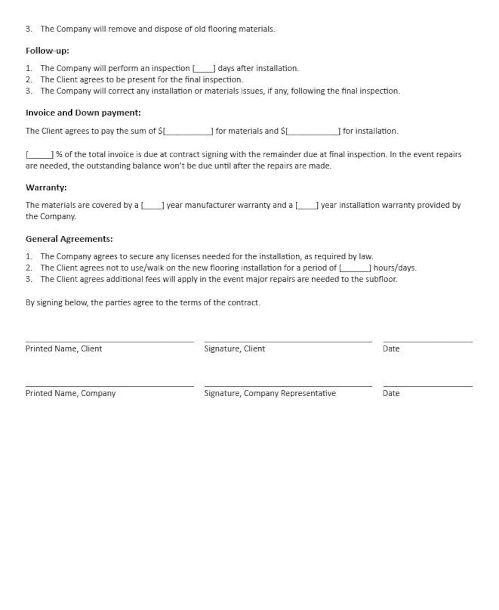 Flooring Contract ︱estimate ︱floor Installation ︱agreement ︱invoice ...