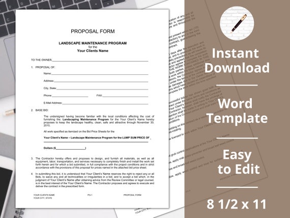 Landscape Maintenance Template contract lawn Care agreement - Etsy