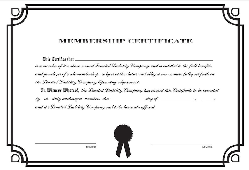 LLC Membership Certificate ︱ Instant Download︱pdf - Etsy