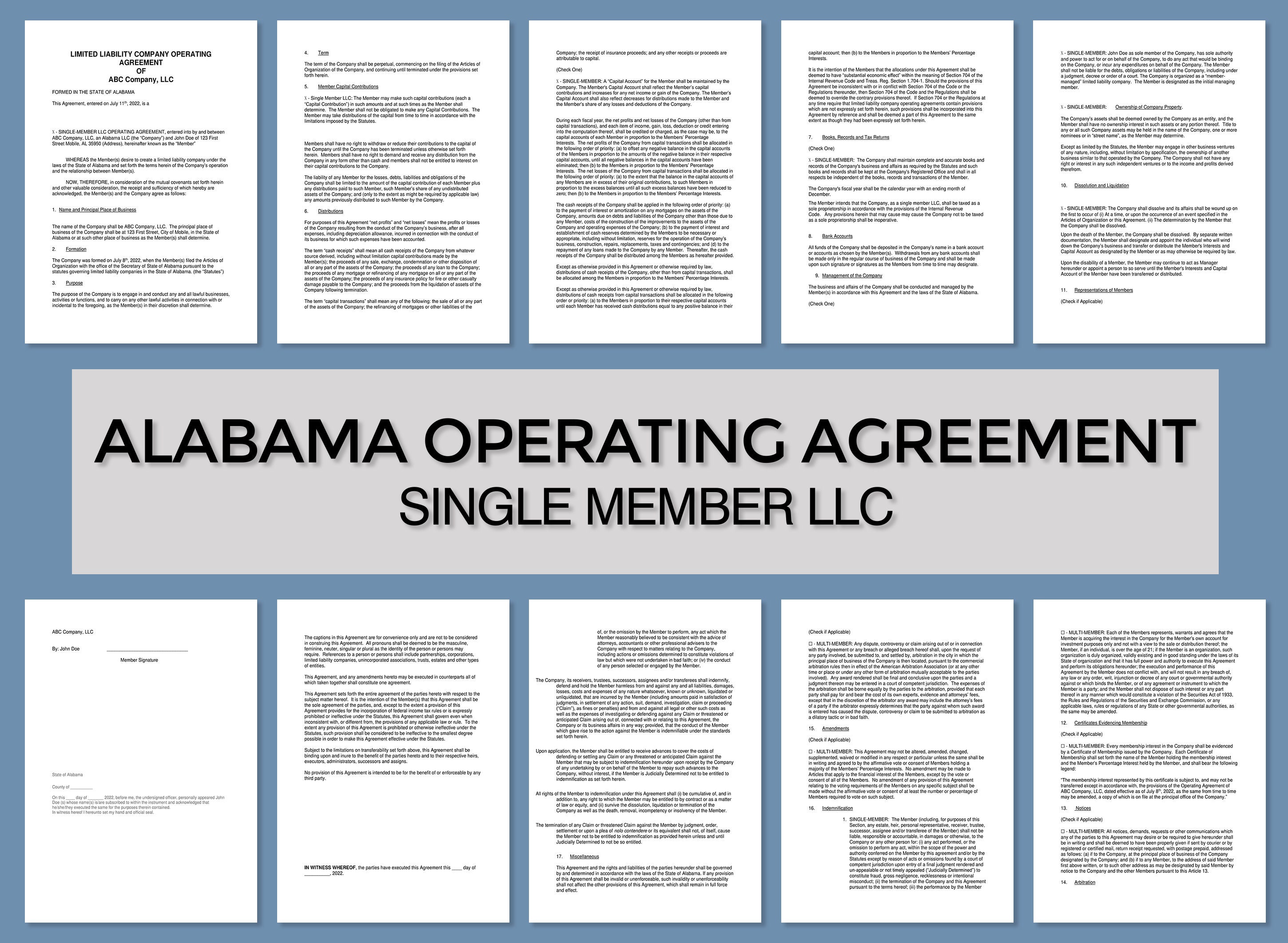 Alabama Operating Agreement ︱template ︱LLC ︱instant Download ︱single ...