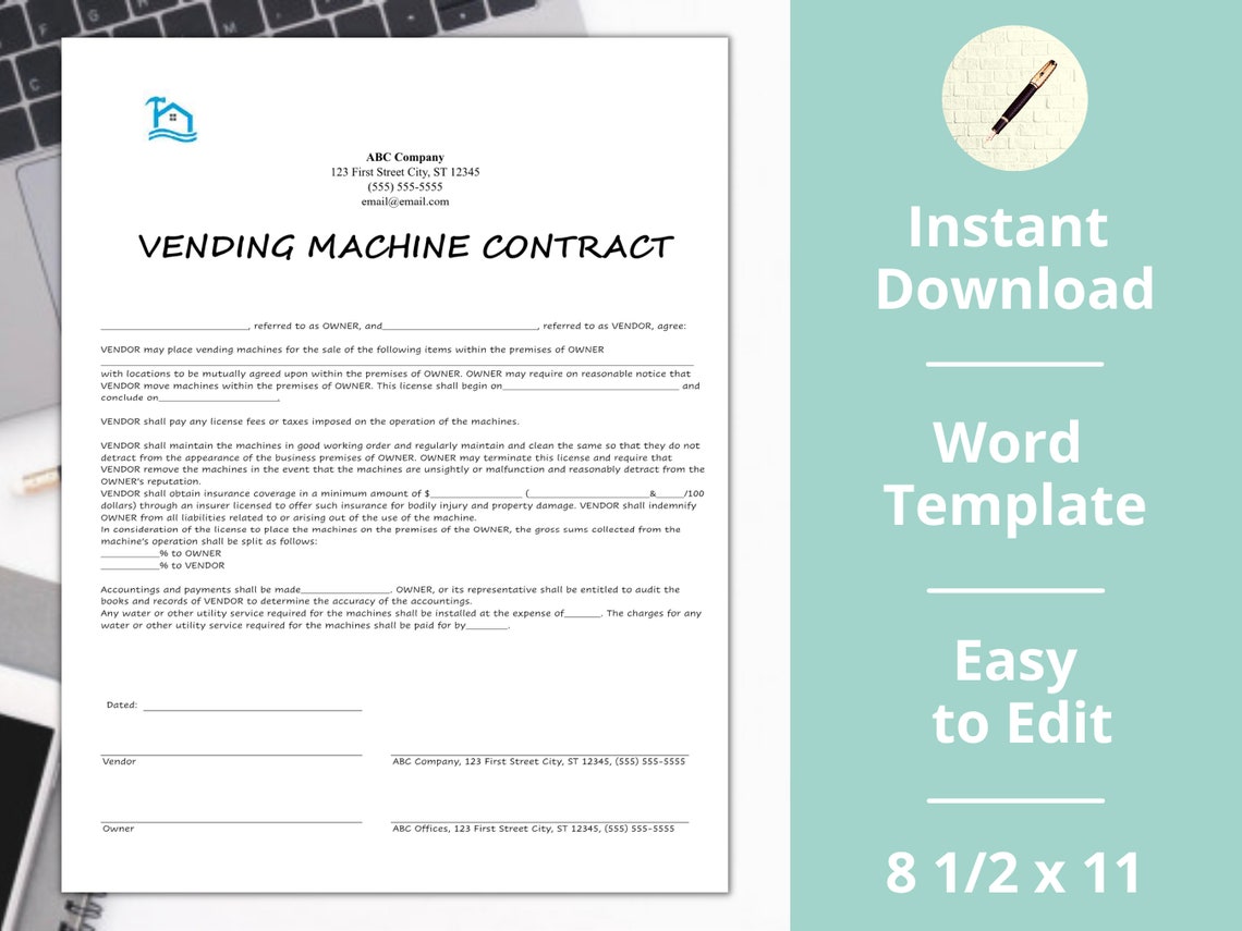 Vending Machine Contract ︱ Agreement ︱ Terms ︱ Instant Download - Etsy