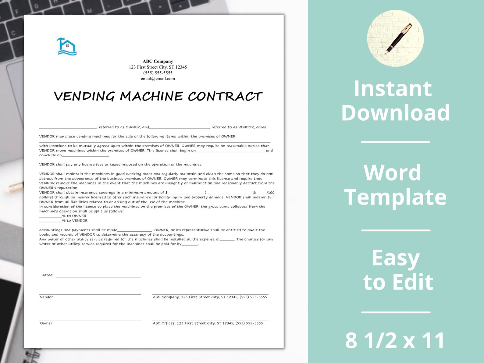Vending Machine Contract ︱ Agreement ︱ Terms ︱ Instant Download - Etsy