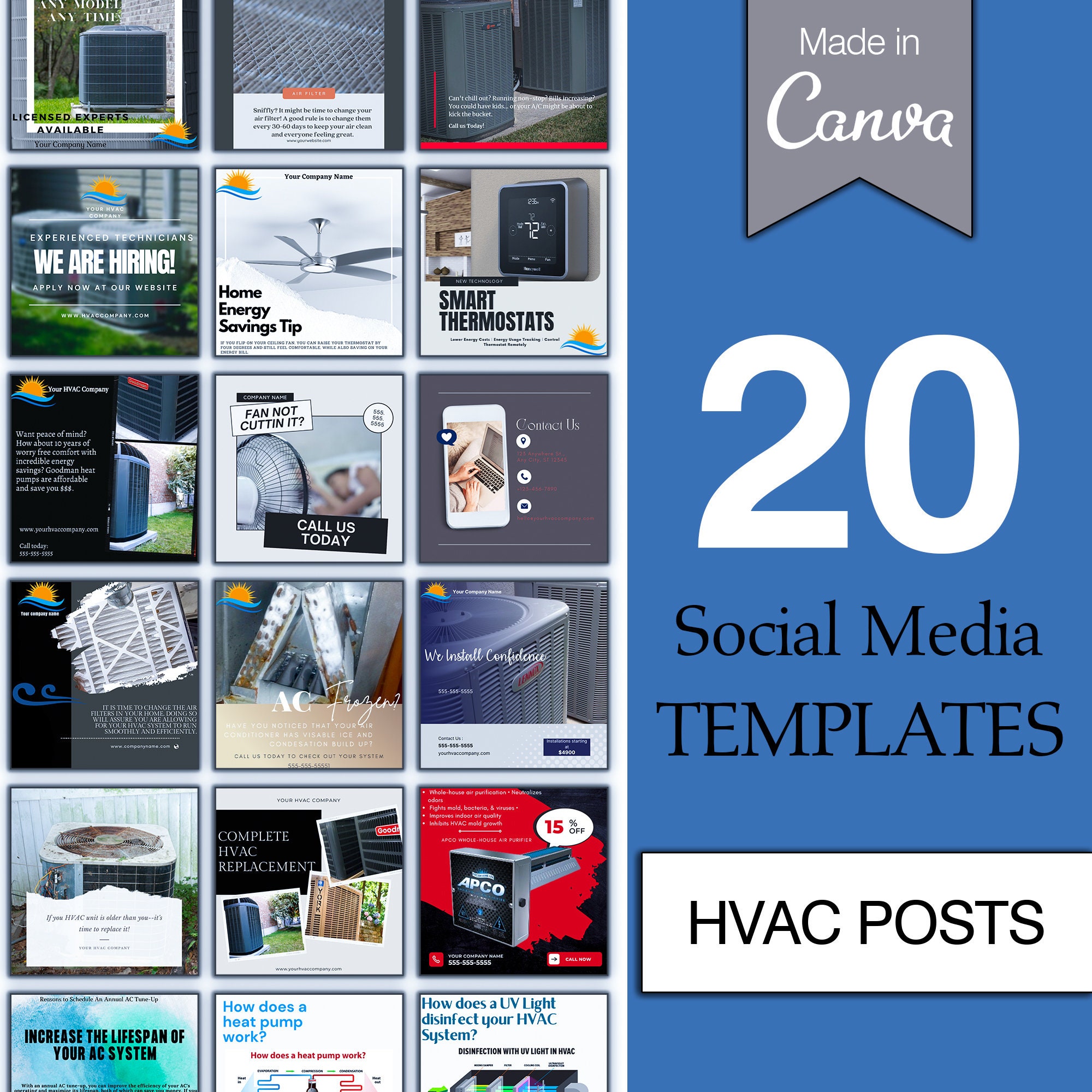 HVAC ︱ Social Media Posts for Facebook & Instagram ︱ Templates - Etsy