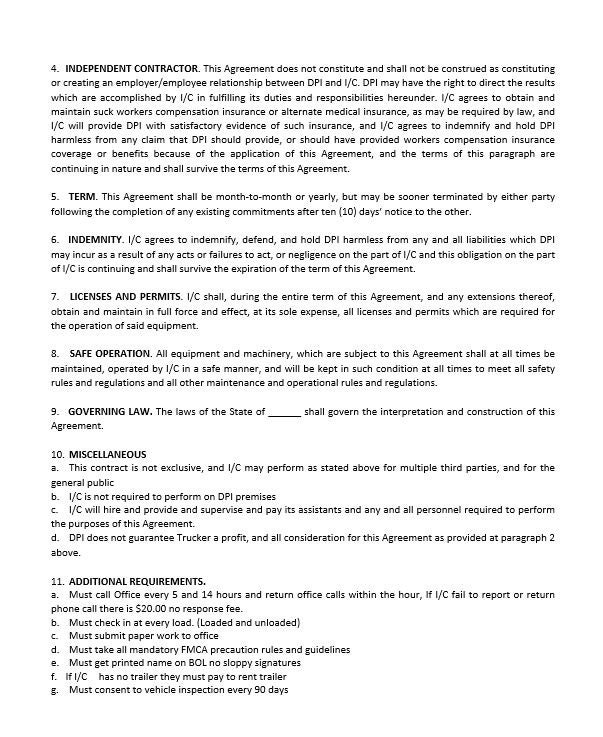 Owner-operator Trucker Agreement︱ Instant Download ︱microsoft Word ...