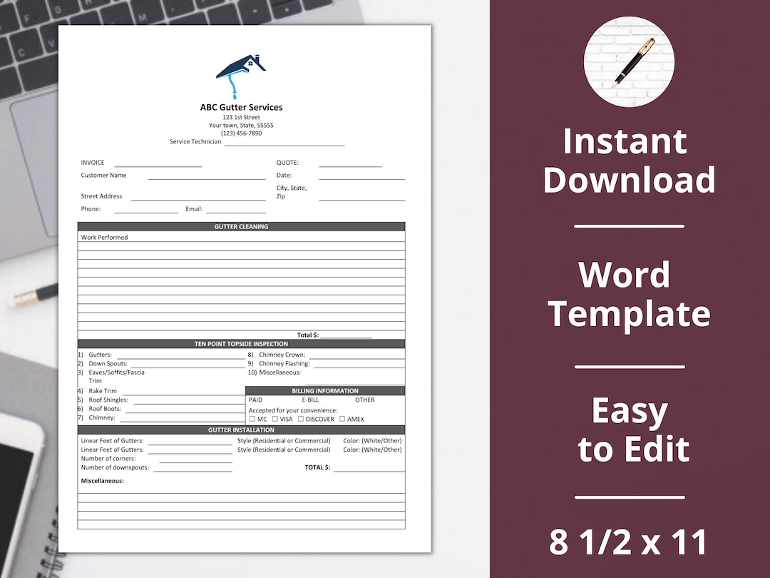 Gutter ︱ Cleaning ︱ Template ︱ Quote ︱estimate ︱invoice - Etsy