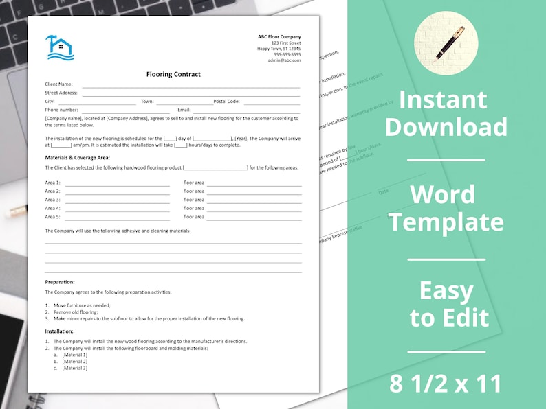 Flooring Contract ︱estimate ︱floor Installation ︱agreement ︱invoice ...