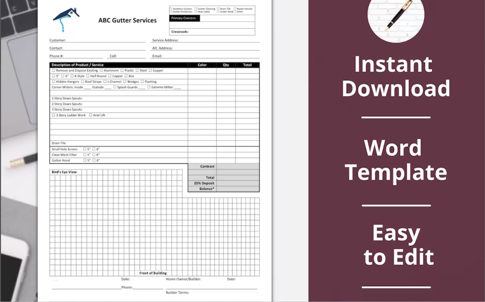 Gutter ︱repair ︱ Installation ︱ Template ︱ Invoice ︱ Estimate - Etsy