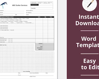 Rain Gutter Installation Company Estimate, Invoice or Work Order ...