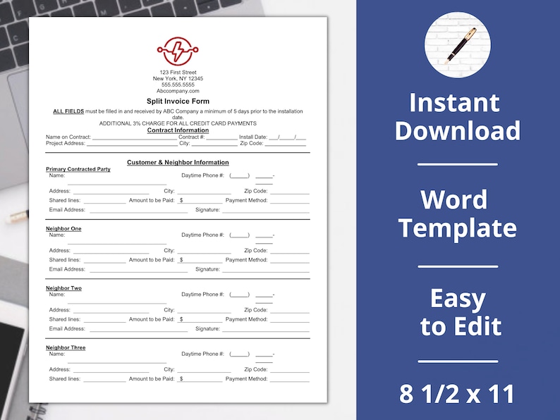 Split Invoice Form ︱estimate ︱fencing ︱installation ︱ Contract ...