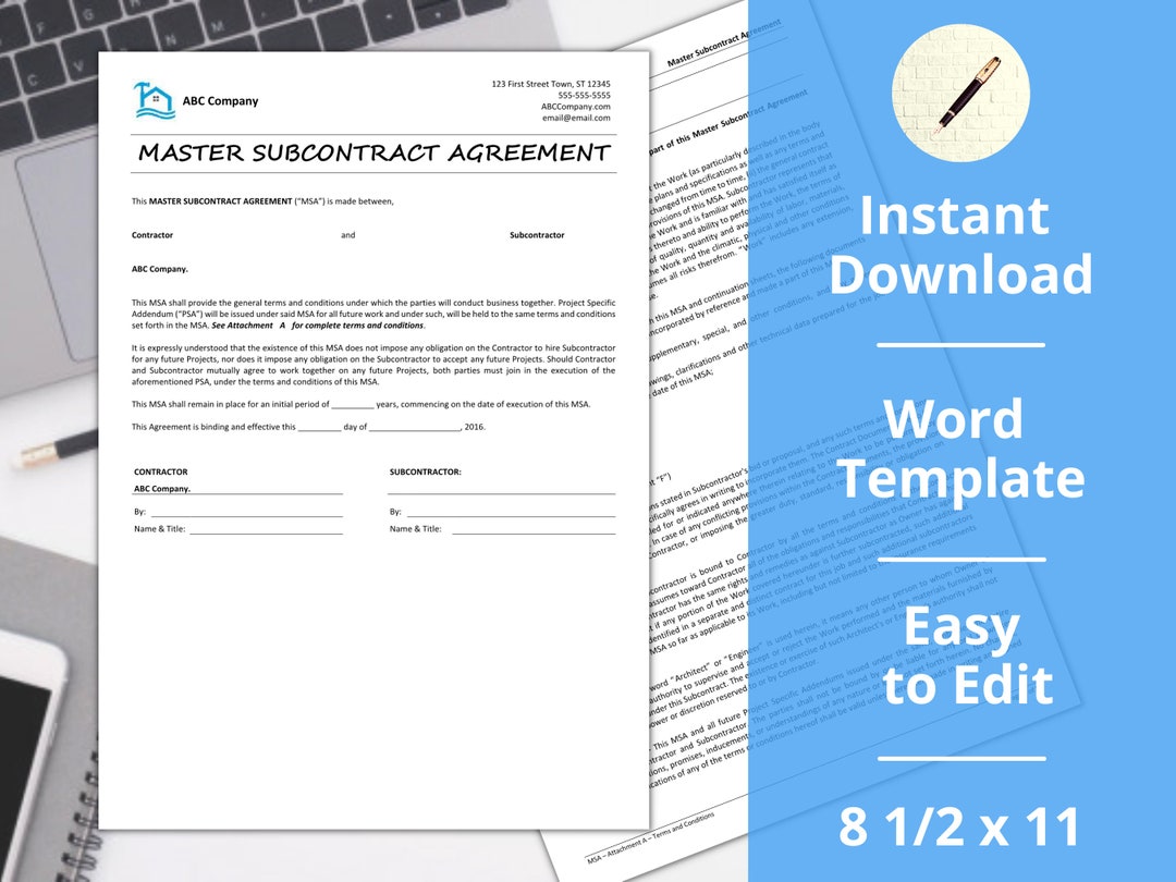 Master Sub-contractor Agreement ︱ Contractor ︱ Contract ︱ Instant ...