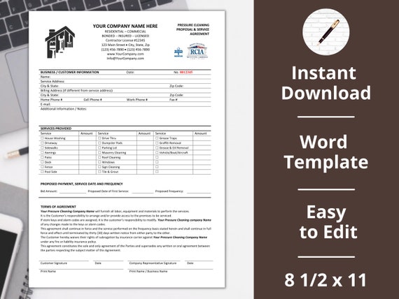 Pressure Cleaning power Washing Contract proposal estimate - Etsy