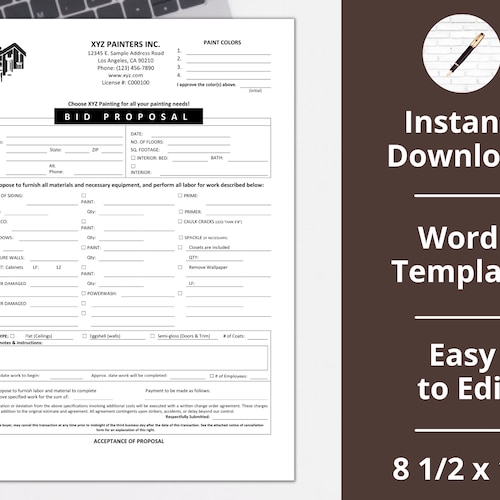 Painting BID Proposal Estimate Template - Etsy