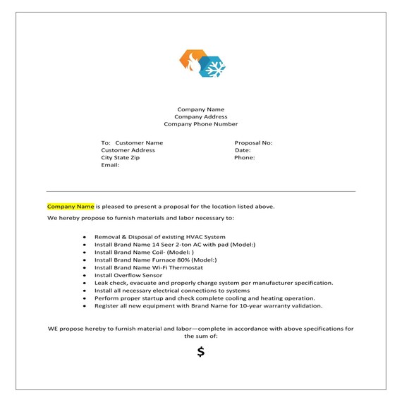 HVAC BID Template Contract Sample Editable Word Estimates Etsy HVAC BID Template Contract Sample Editable Word Estimates Etsy