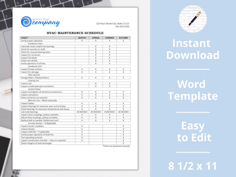 HVAC Maintenance Schedule ︱preventative Maintenance ︱cleaning︱ Template ...