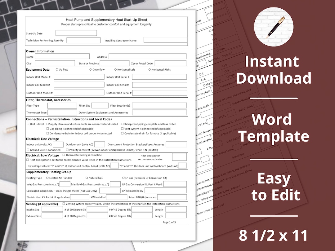 Heat Pump Start up Check List ︱ Sheet ︱instant Download ︱ HVAC ...
