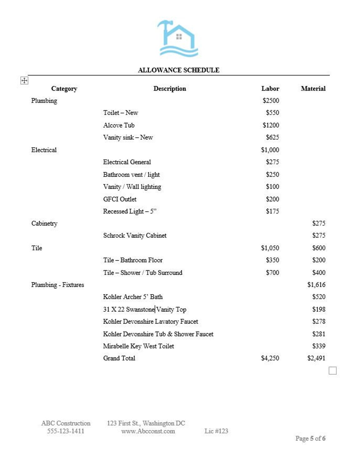 Bathroom Renovation Estimate Template remodel contract proposal Bathroom Renovation Estimate Template remodel contract proposal