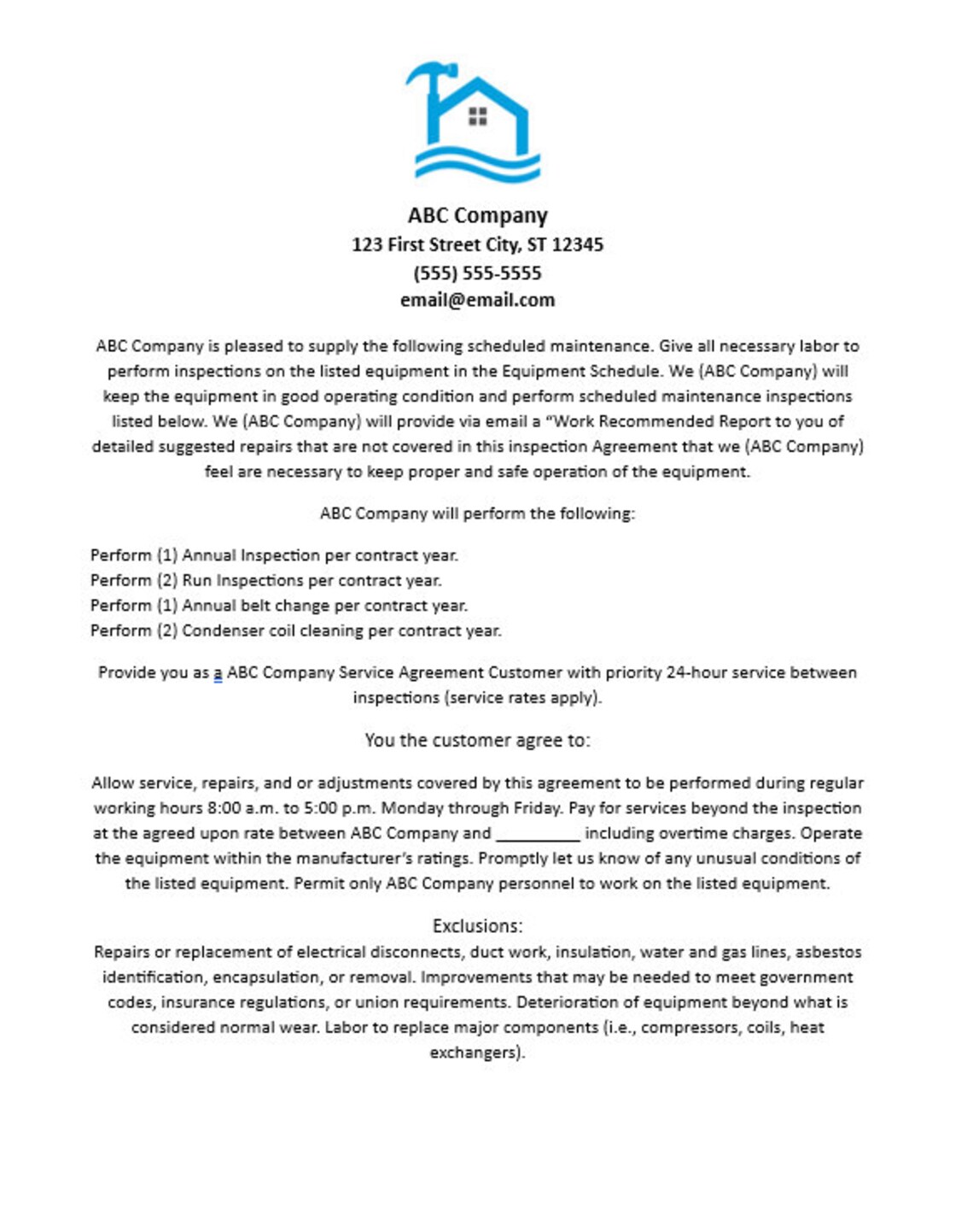 Commercial Preventative Maintenance Agreement ︱ Contract ︱agreement ...