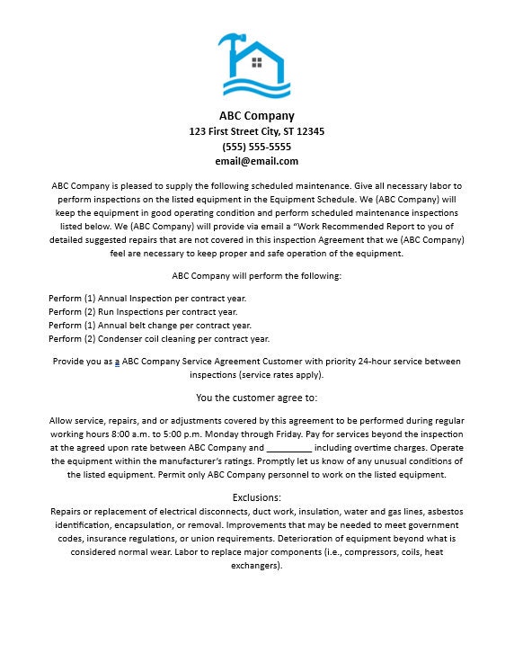 Commercial Preventative Maintenance Agreement ︱ Contract ︱agreement ...