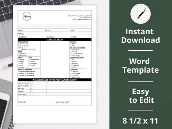 Fence Installation Contract estimate template fencing - Etsy