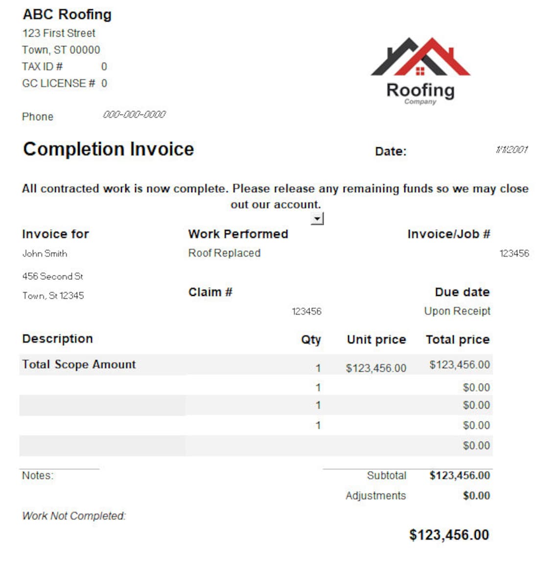 Roofing Invoice︱completion Invoice︱roof Replacement︱scope︱instant ...