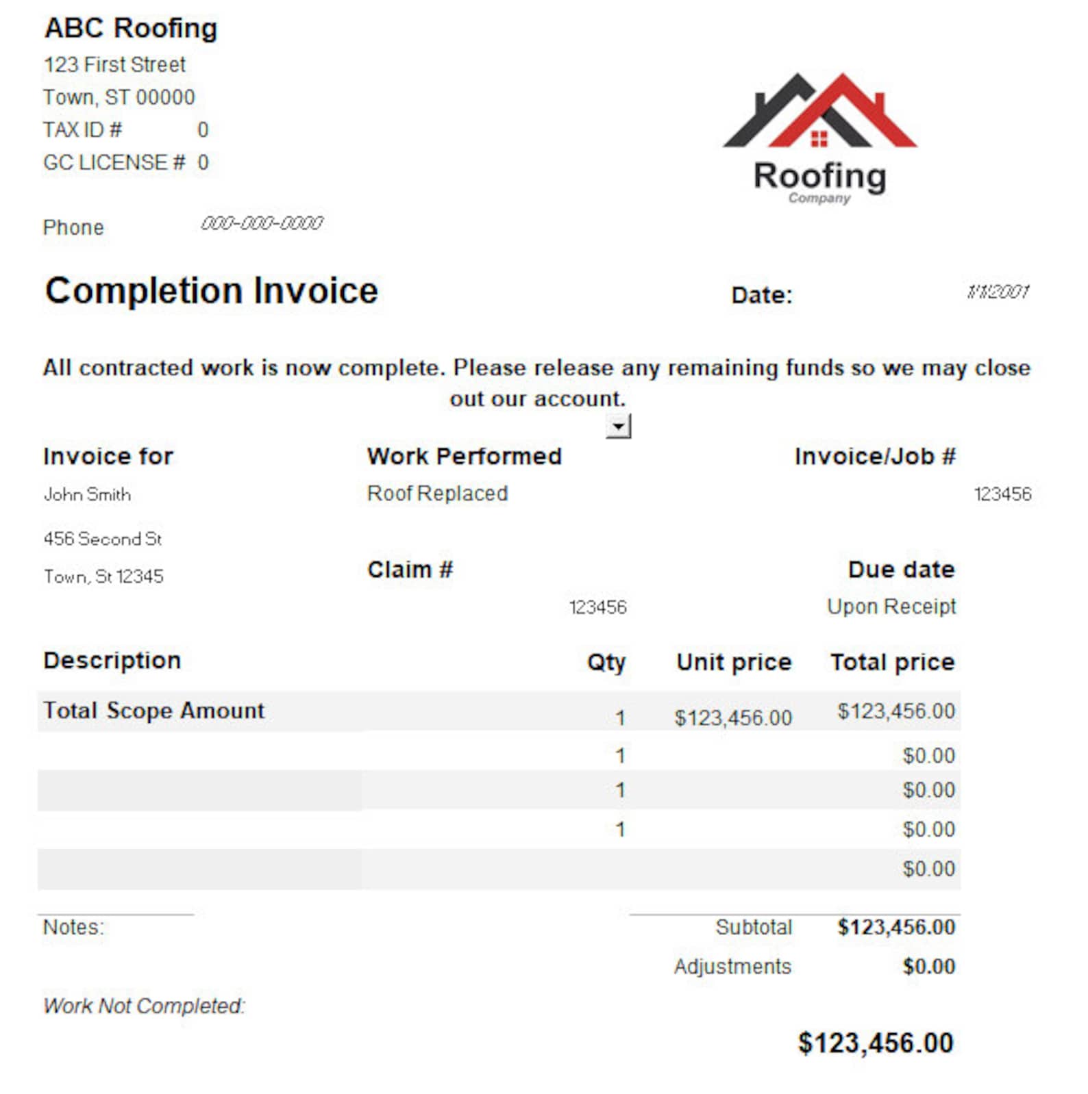 Roofing Invoice︱completion Invoice︱roof Replacement︱scope︱instant ...