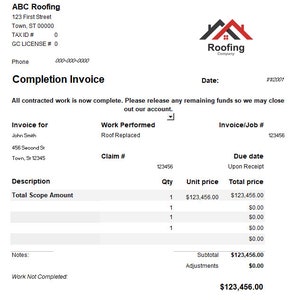 Roofing Invoice︱completion Invoice︱roof Replacement︱scope︱instant ...