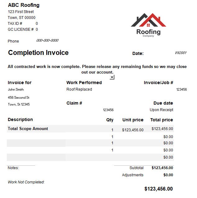 Roofing Invoice︱completion Invoice︱roof Replacement︱scope︱instant ...