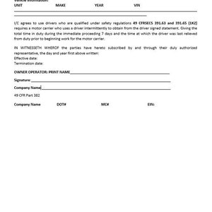 Owner-operator Trucker Agreement︱ Instant Download ︱microsoft Word ...