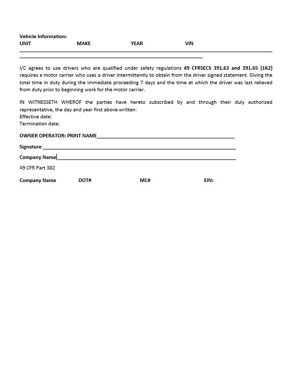 Owner-operator Trucker Agreement︱ Instant Download ︱microsoft Word ...