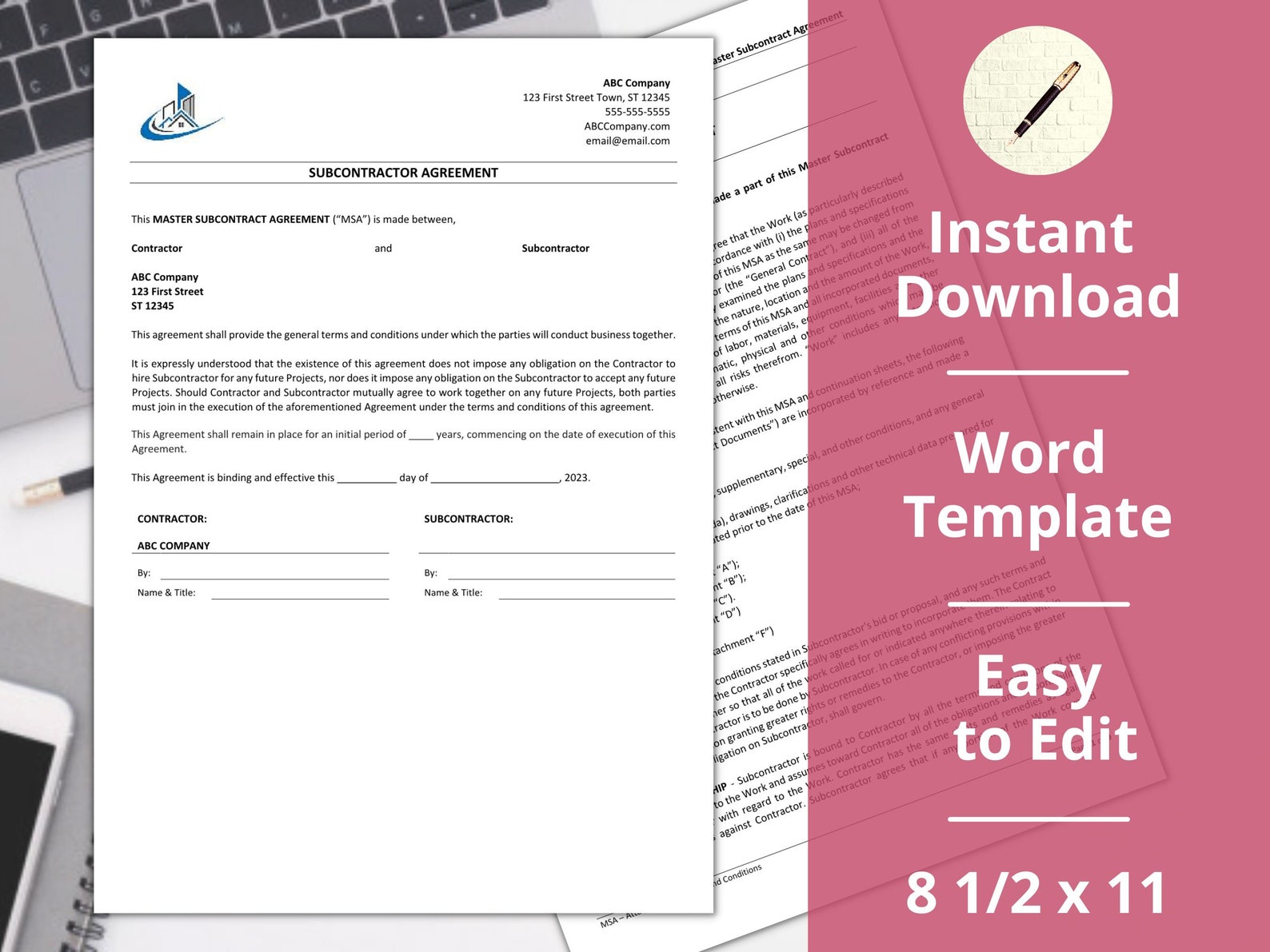 Subcontractor Agreement ︱ Contractor Contract ︱ Sub-contractor ...