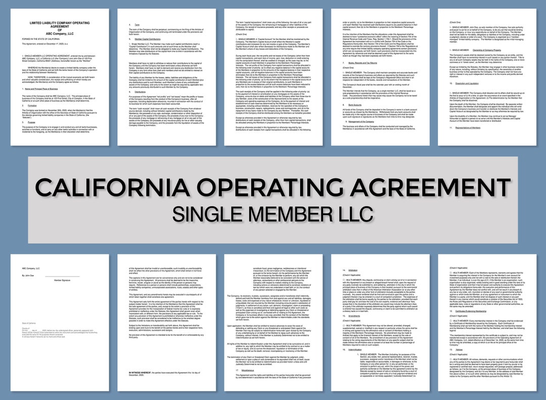 California Operating Agreement ︱template ︱LLC ︱instant Download ︱single ...