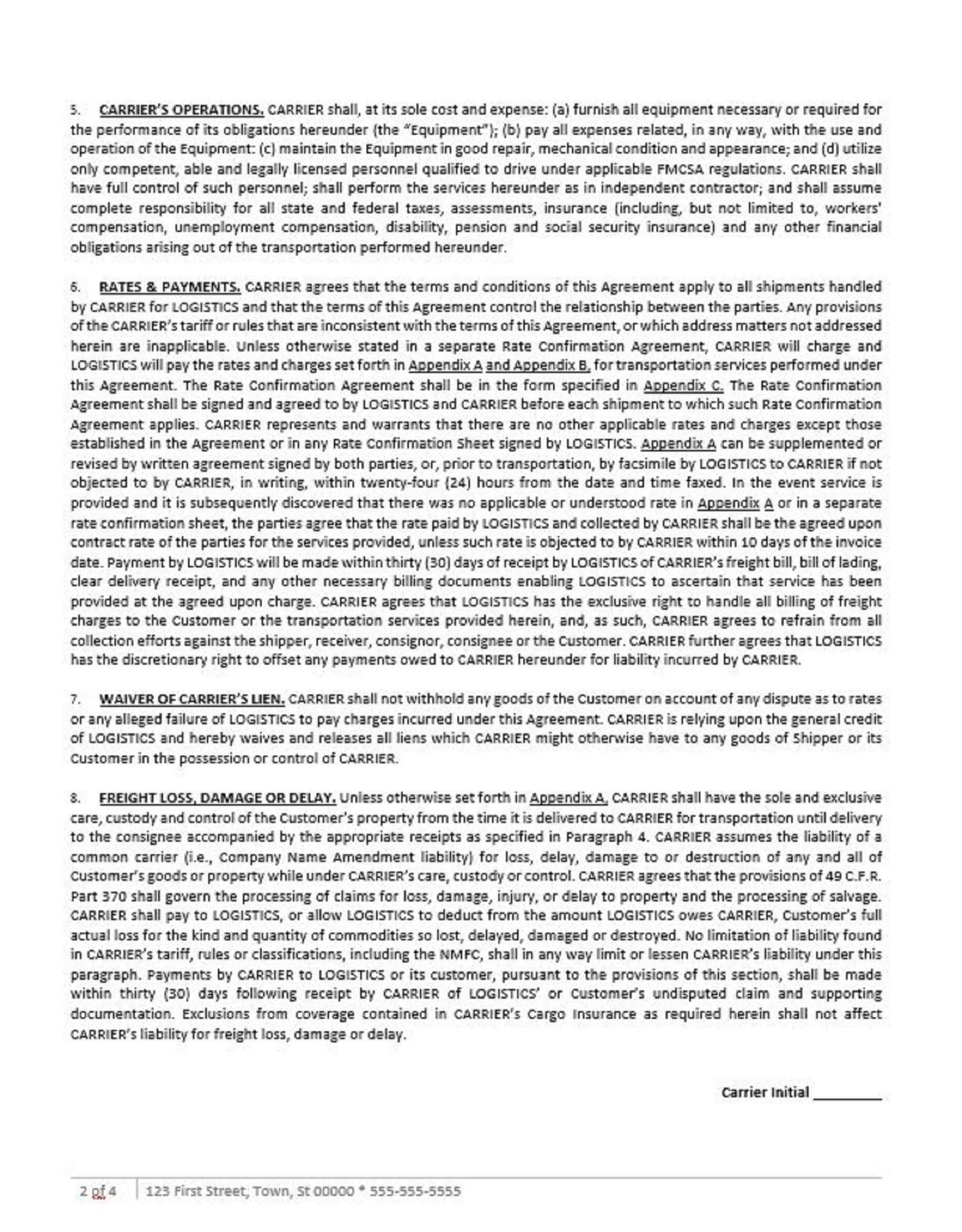 Simple Carrier/broker ︱agreement ︱instant Download ︱template ︱microsoft ...