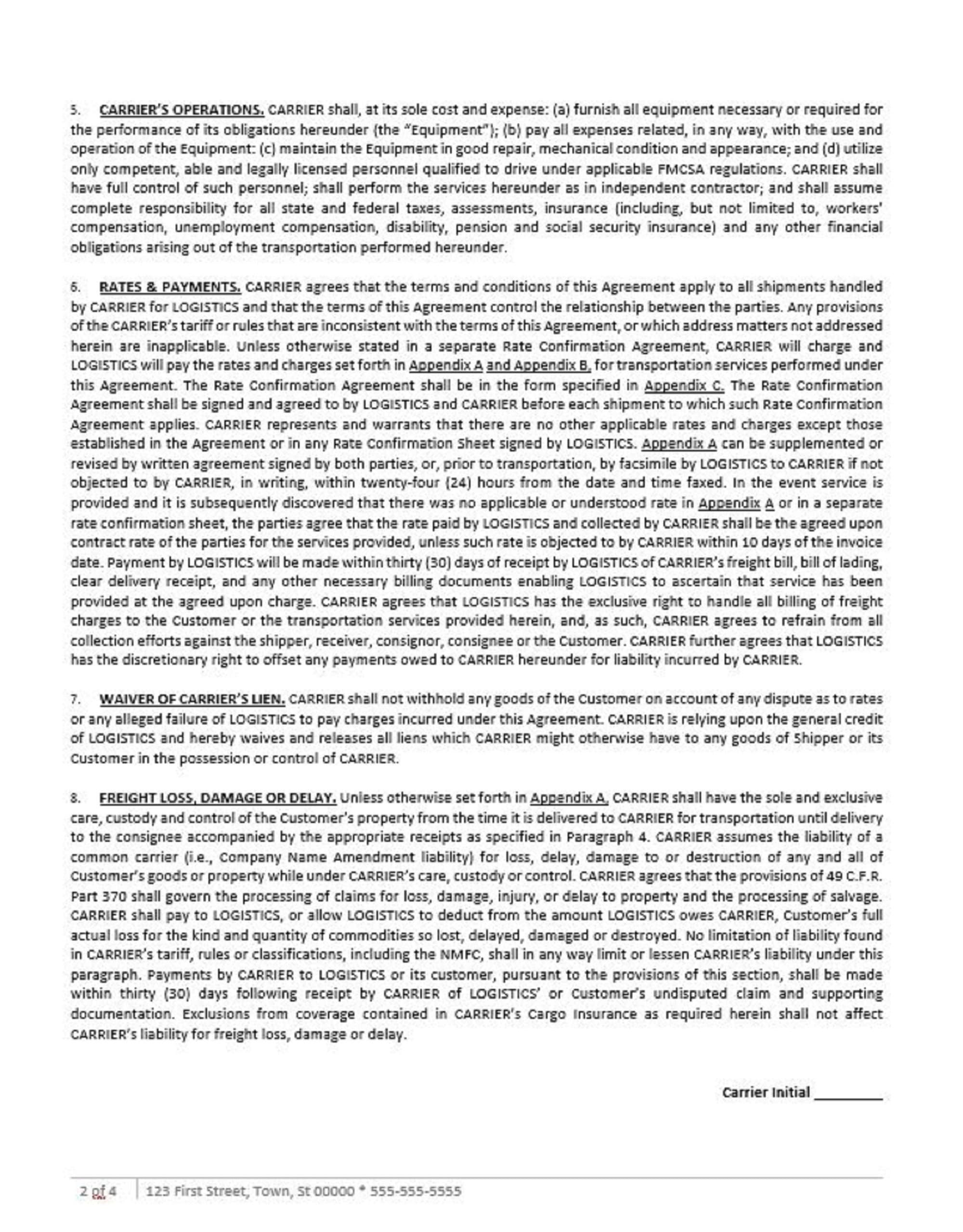 Simple Carrier/broker ︱agreement ︱instant Download ︱template ︱microsoft ...