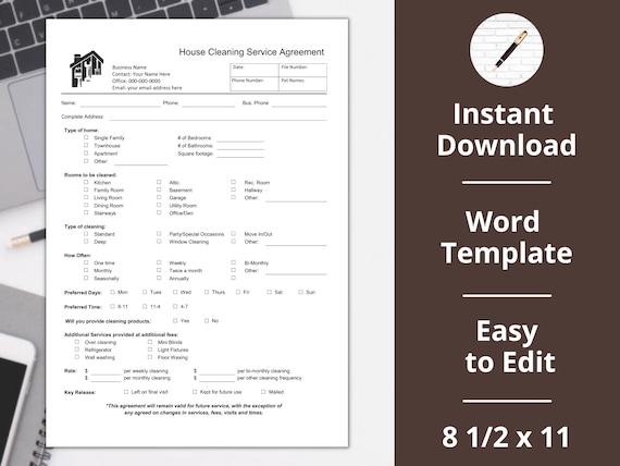 House Cleaning Contract agreement proposal template - Etsy