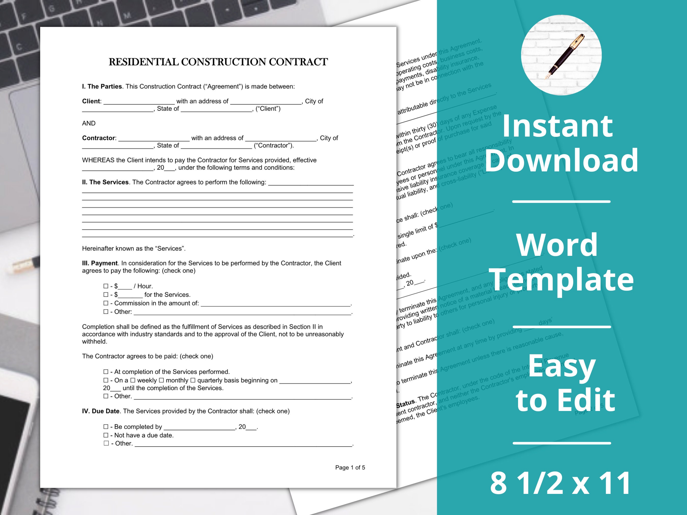 Residential Construction︱ Contract ︱ Template︱ Word Format ︱estimate ...