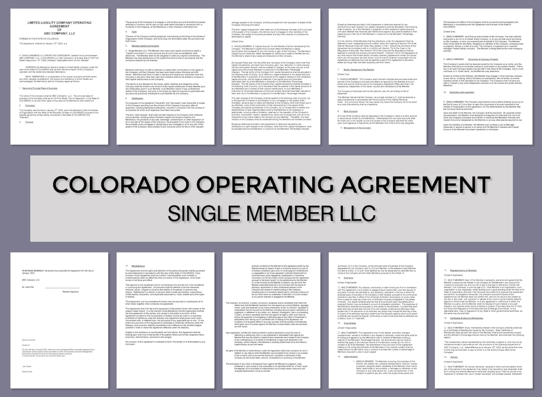 Colorado Operating Agreement ︱template ︱LLC ︱instant Download ︱single ...