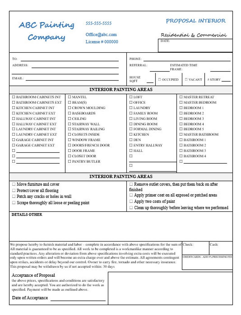 Painting Proposal ︱word Format ︱template ︱ Estimate ︱ Contract - Etsy
