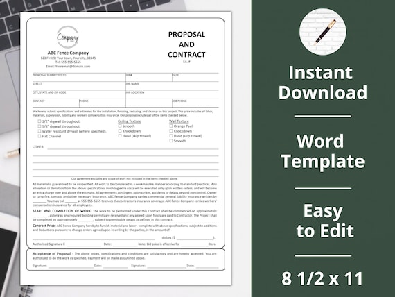Drywall proposal contract Template construction - Etsy