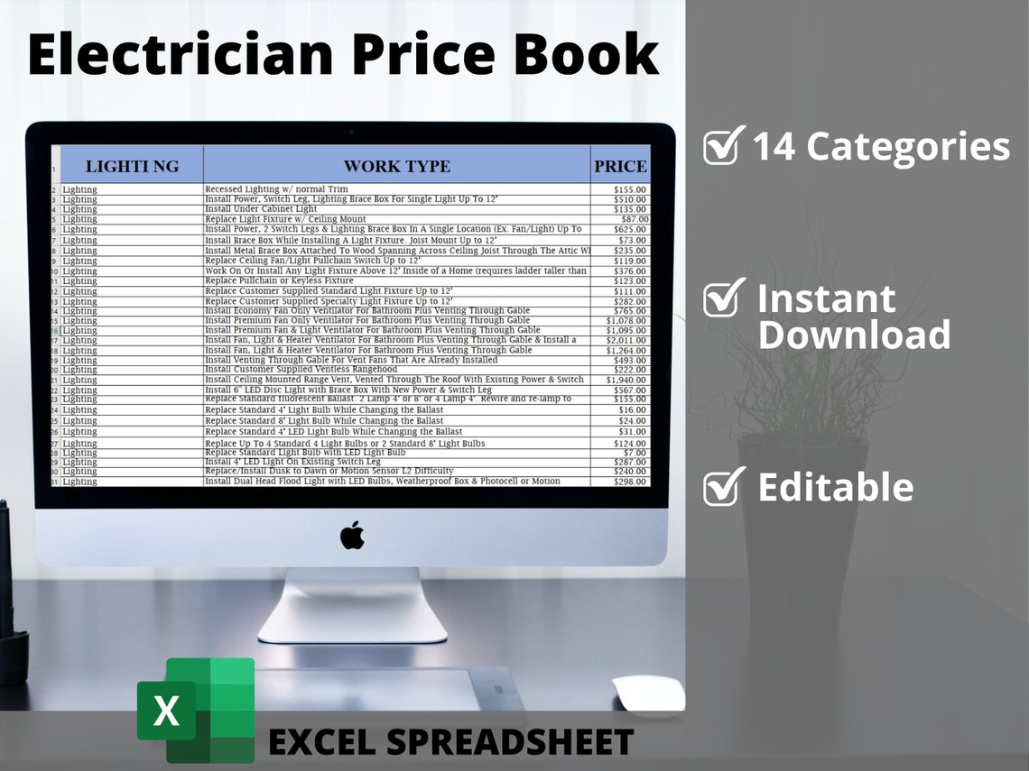 Electrician Price Book ︱ Electrical ︱excel ︱spreadsheet ︱instant ...