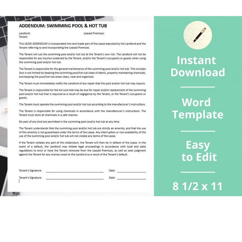 Lease Addendum for Swimming Pool ︱hot Tub Agreement ︱ Tenant and ...
