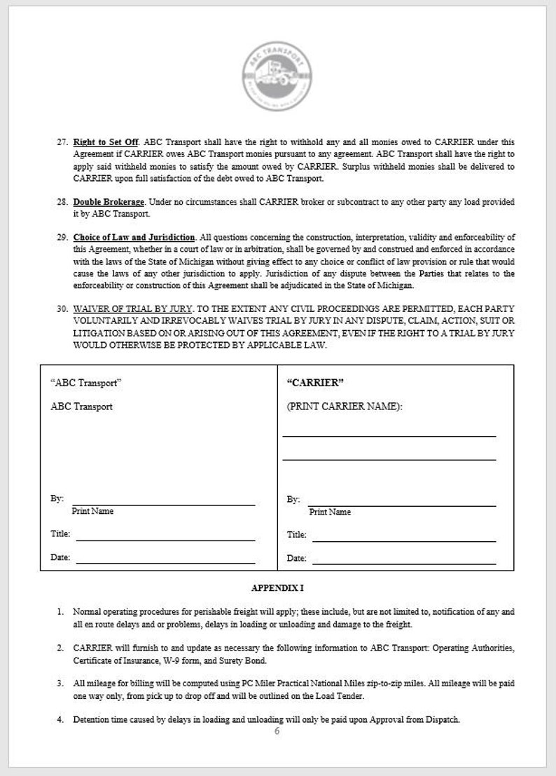 Carrier Agreement Package ︱ Broker Template ︱carrier Agreement ︱ Setup Package︱ Instant Download ...