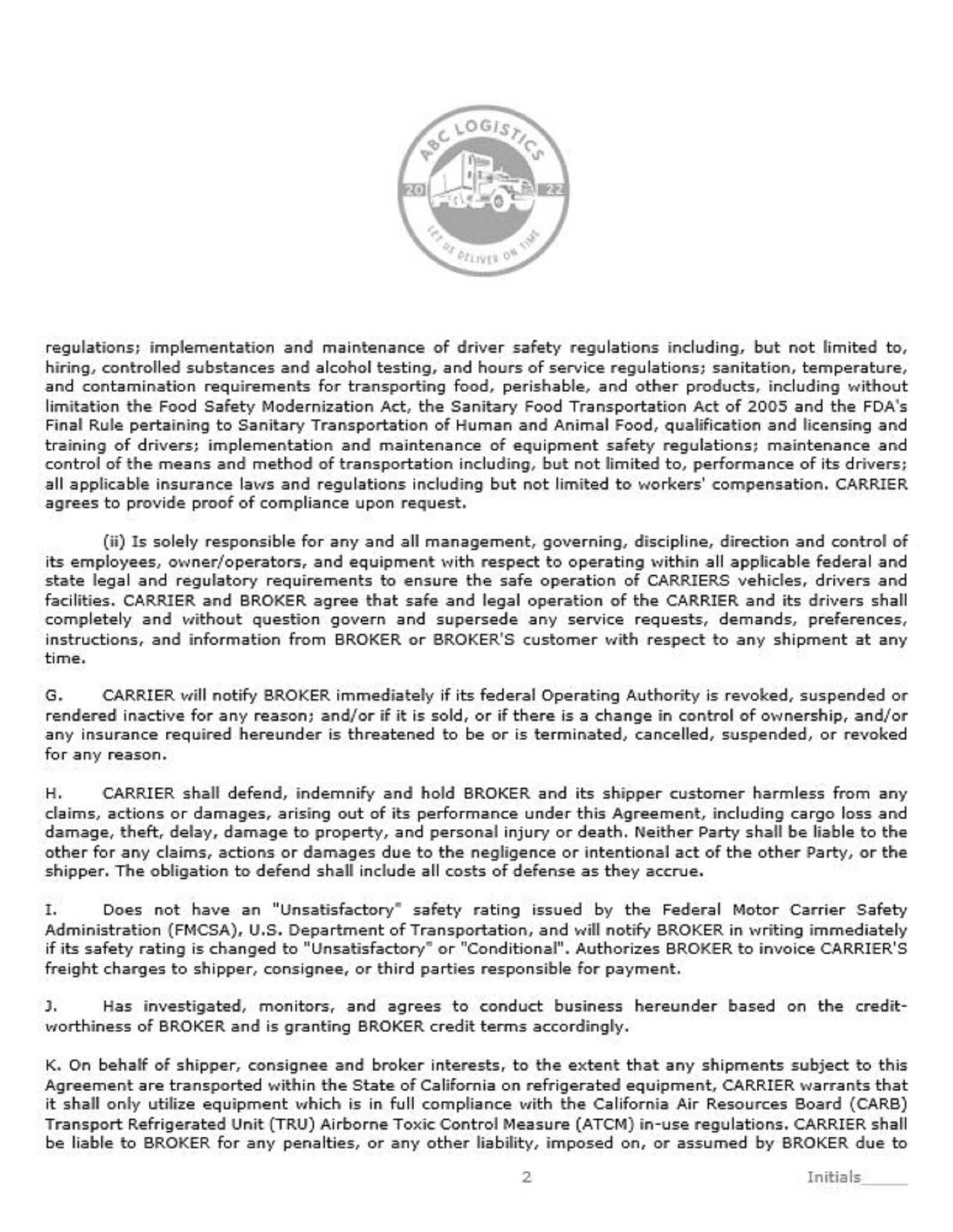 Broker-carrier Agreement ︱contract ︱instant Download ︱template ...