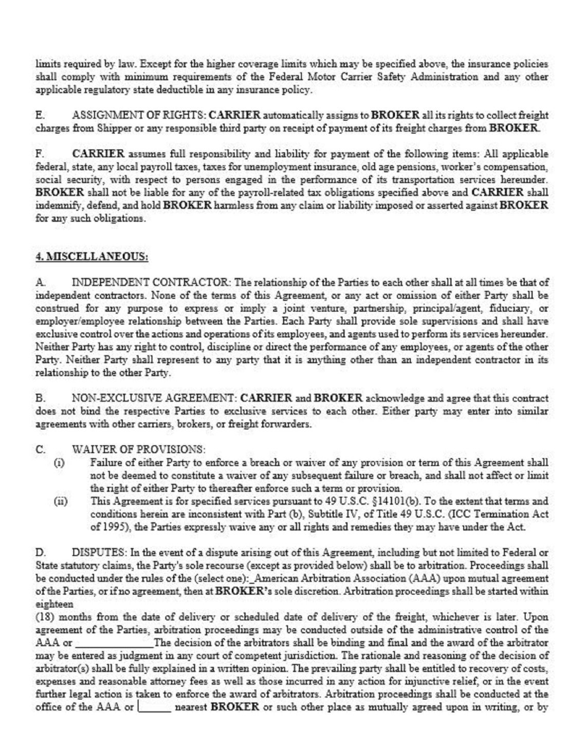 Broker & Carrier Agreement ︱contract ︱instant Download ︱template ...