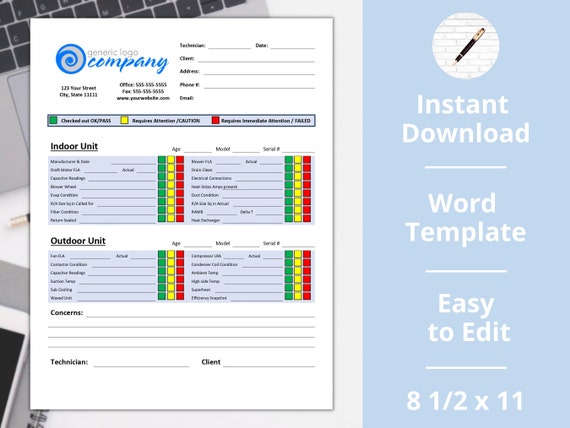 Air Conditioning HVAC Inspection Inspection Checklist word | Etsy