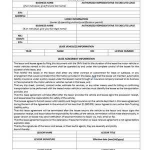 Trucking Lease Agreement︱motor Vehicle︱lessee Contract︱instant Download ...